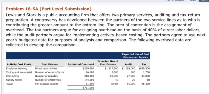 Solved Problem 18-5A (Part Level Submission) Lewis and Stark | Chegg.com