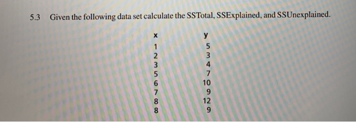 Solved 5.3 Given the following data set calculate the | Chegg.com