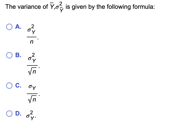 Solved The variance of Yˉ,σYˉ2 is given by the following | Chegg.com