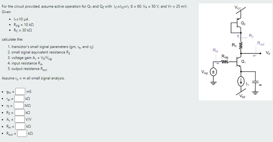 Solved Vec For the circuit provided, assume active operation | Chegg.com