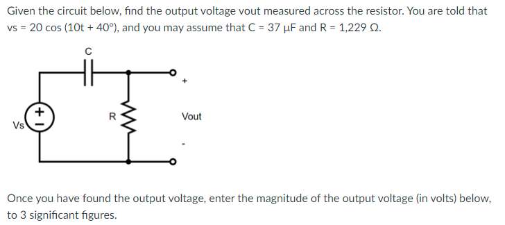 Solved Given the circuit below, find the output voltage vout | Chegg.com