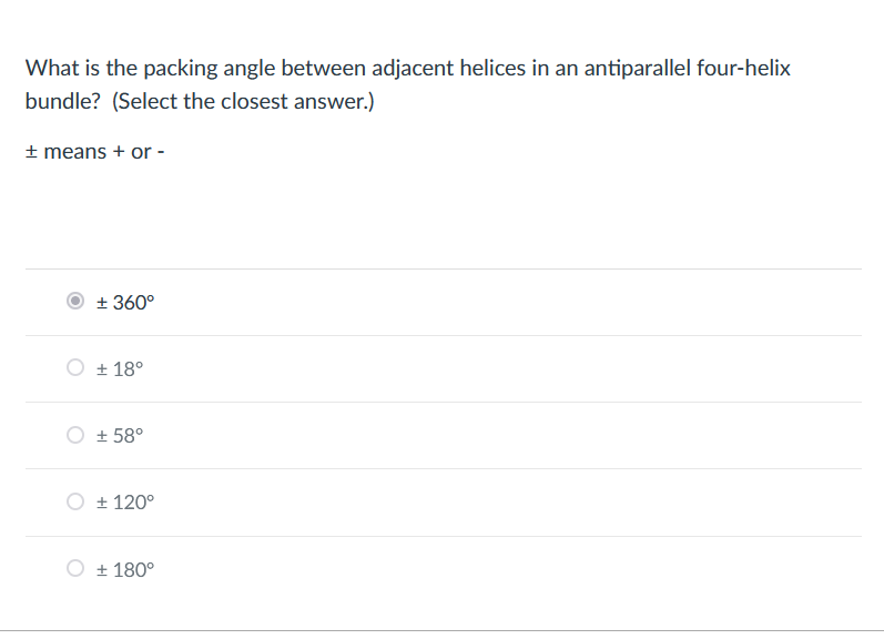 Solved What is the packing angle between adjacent helices in | Chegg.com
