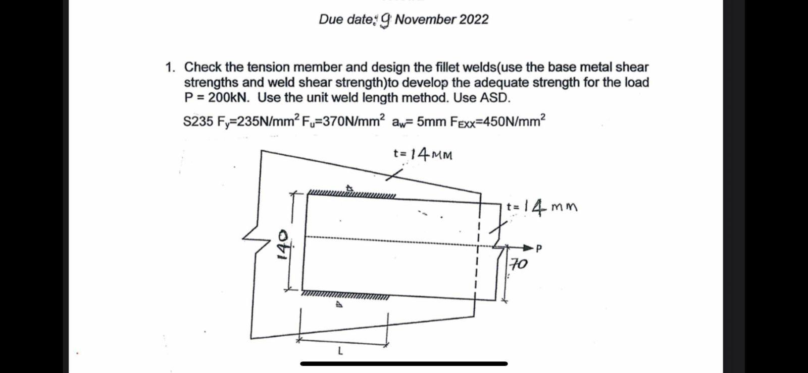 1. Check the tension member and design the fillet | Chegg.com