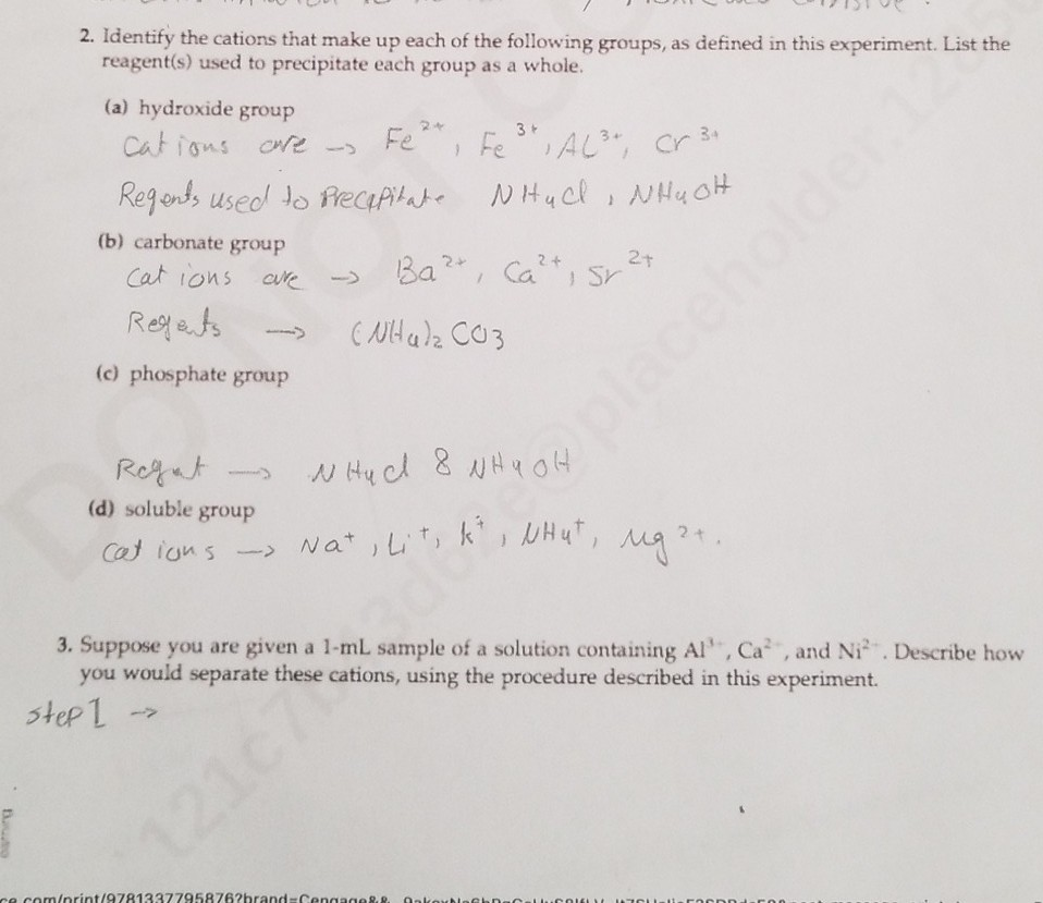 Solved 2. Identify the cations that make up each of the | Chegg.com