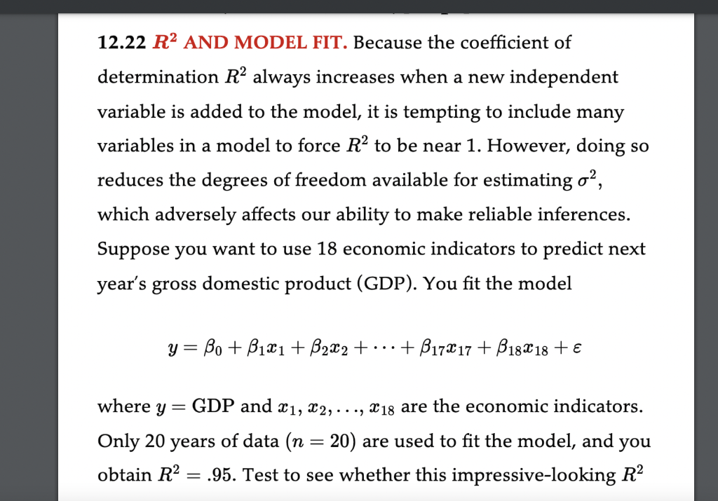 Solved 12.22 R² AND MODEL FIT. Because the coefficient of | Chegg.com