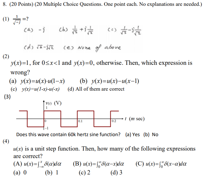 Solved 8. (20 Points) (20 Multiple Choice Questions. One | Chegg.com
