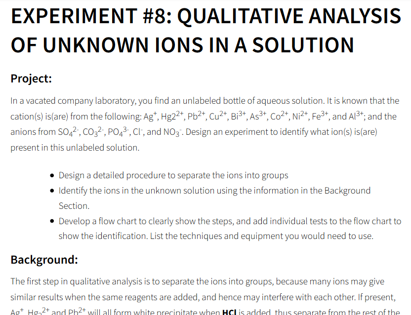 EXPERIMENT #8: QUALITATIVE ANALYSIS OF UNKNOWN IONS | Chegg.com