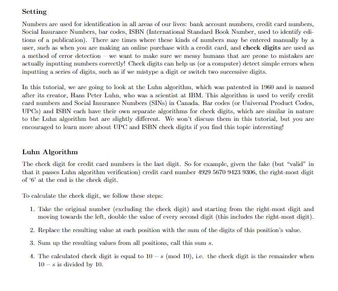 Solved Setting Numbers are used for identification in all | Chegg.com