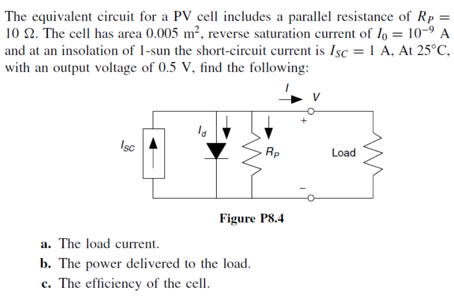 Solved = The equivalent circuit for a PV cell includes a | Chegg.com