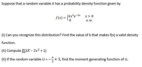 Solved Suppose that a random variable X has a probability | Chegg.com