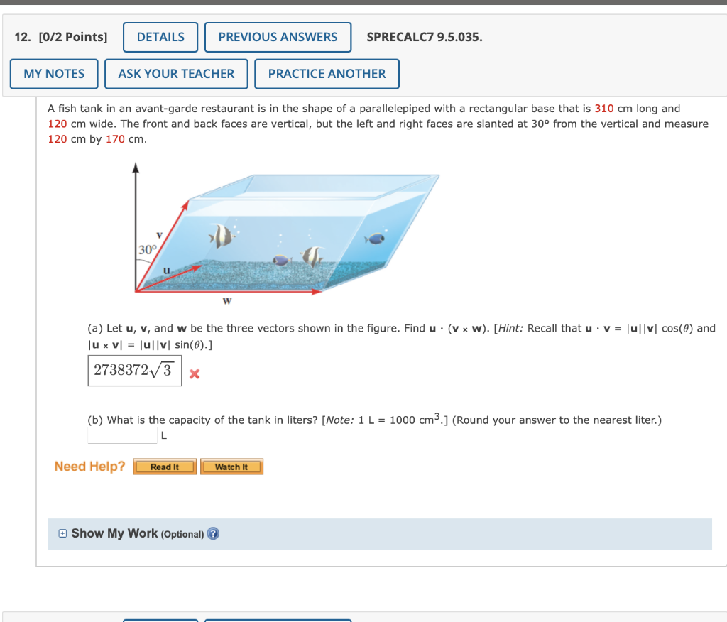Solved A fish tank in an avant-garde restaurant is in the | Chegg.com