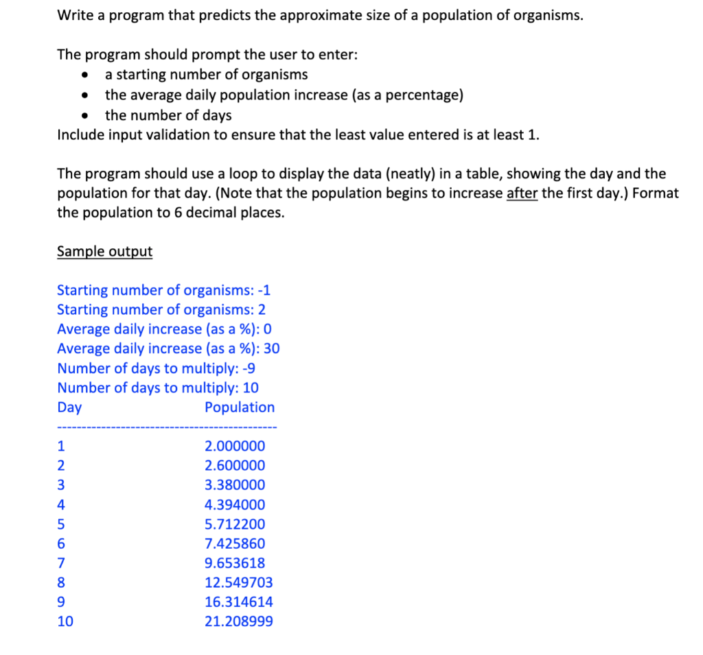 Solved Write a program that predicts the approximate size of | Chegg.com