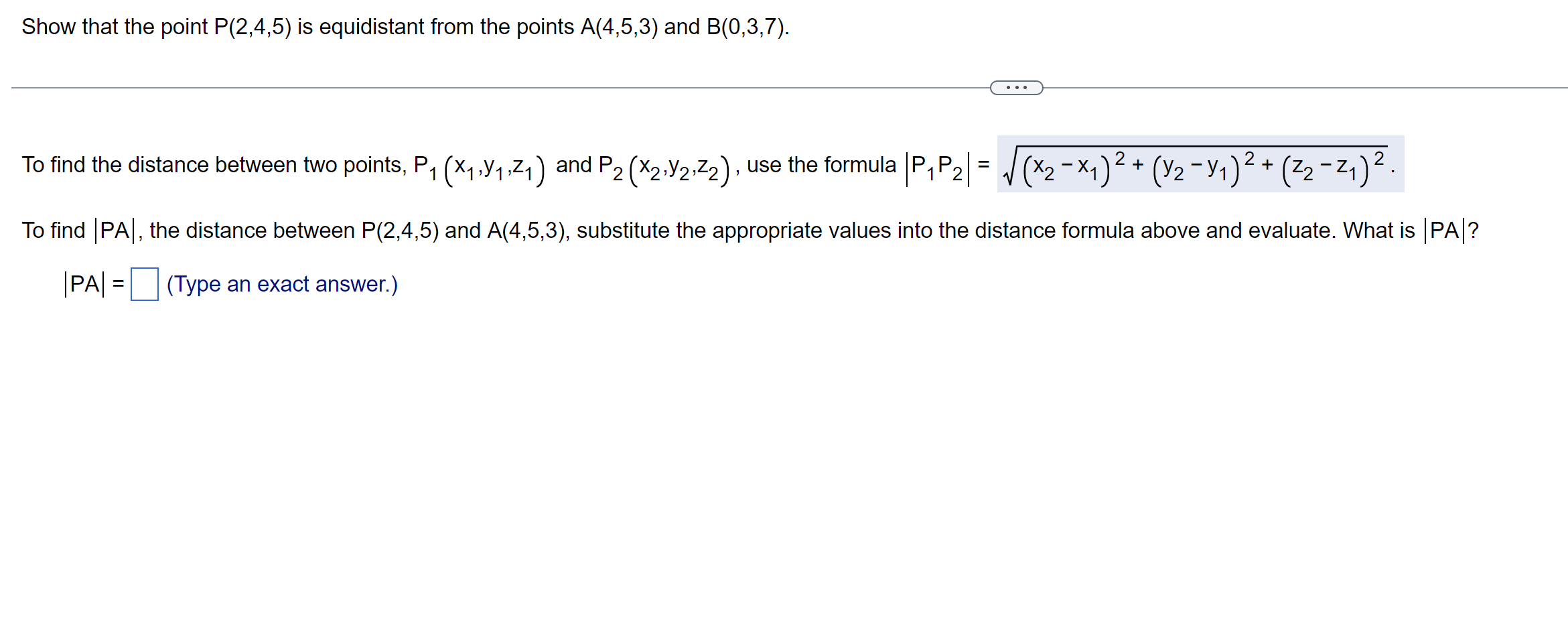Solved To find the distance between two points, P1(x1,y1,z1) | Chegg.com