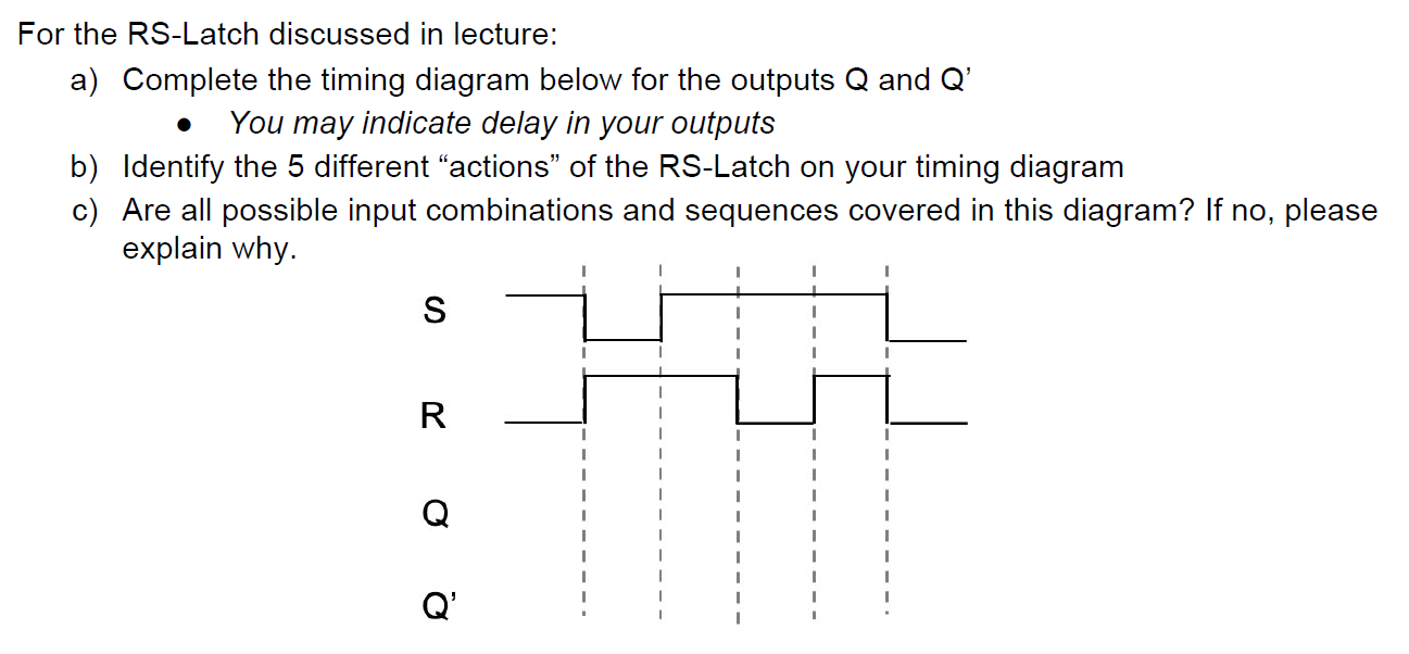 Solved For the RS-Latch discussed in lecture: a) Complete | Chegg.com