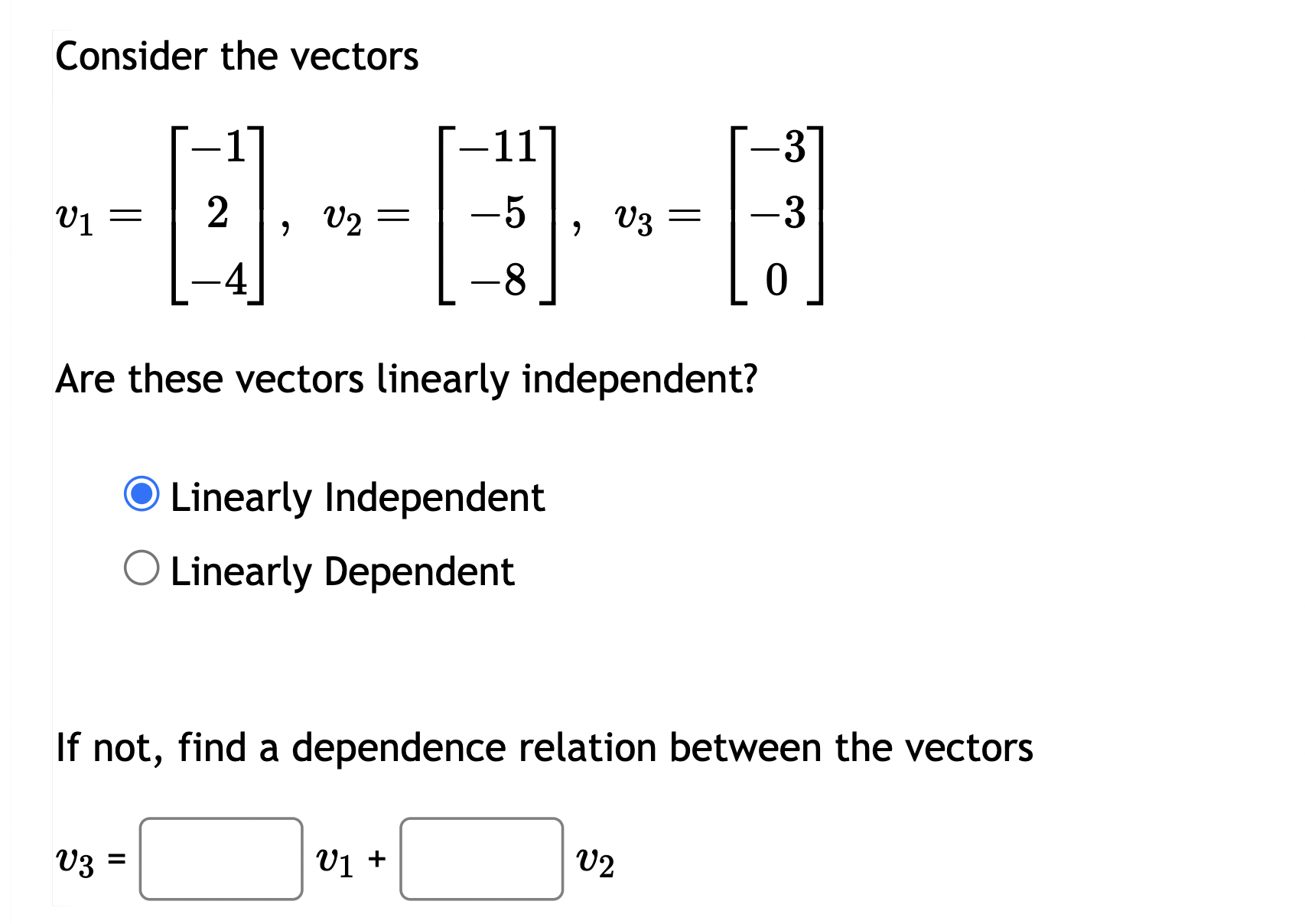 Solved Consider the vectors \\[ | Chegg.com