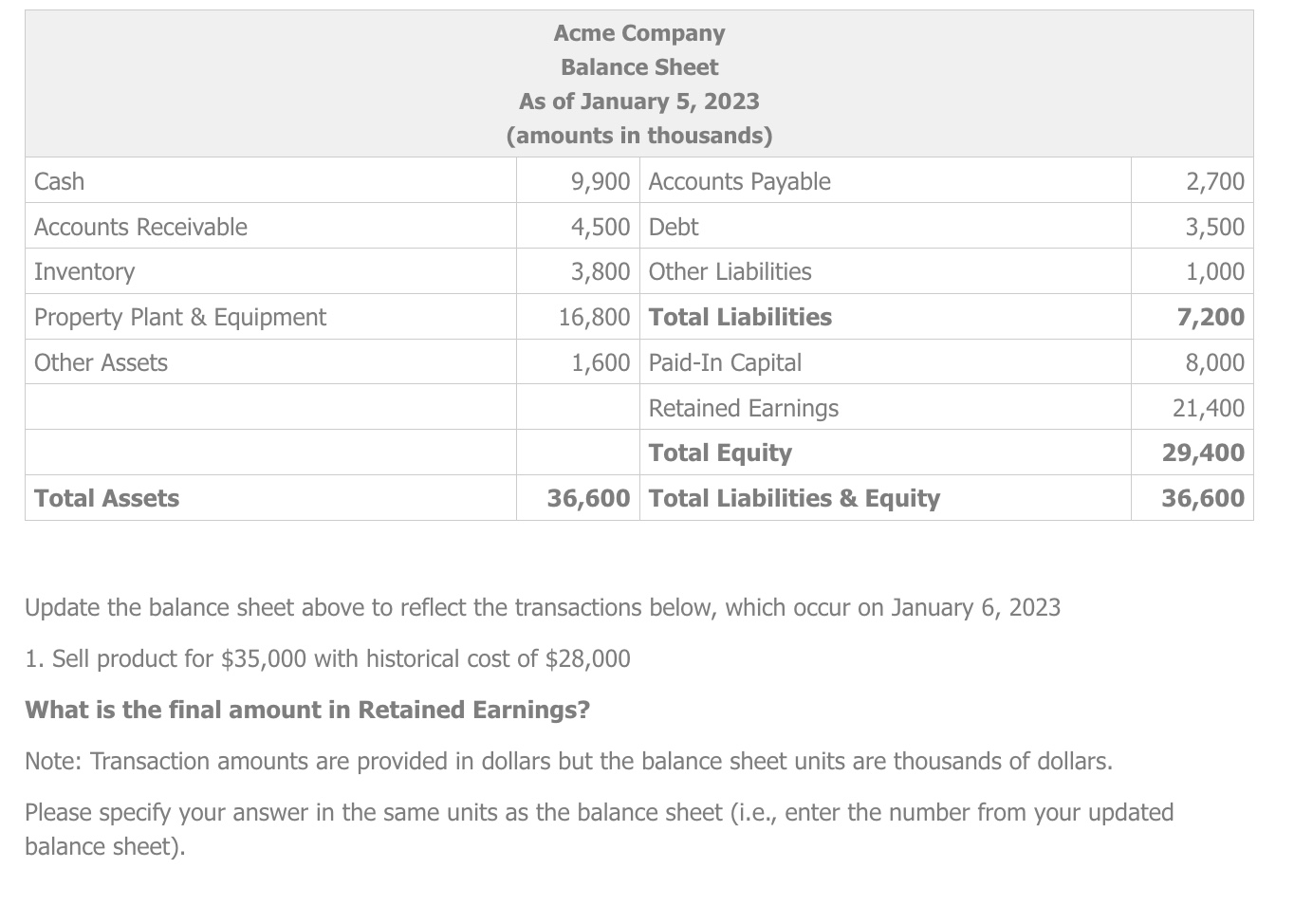 Solved Update the balance sheet above to reflect the | Chegg.com