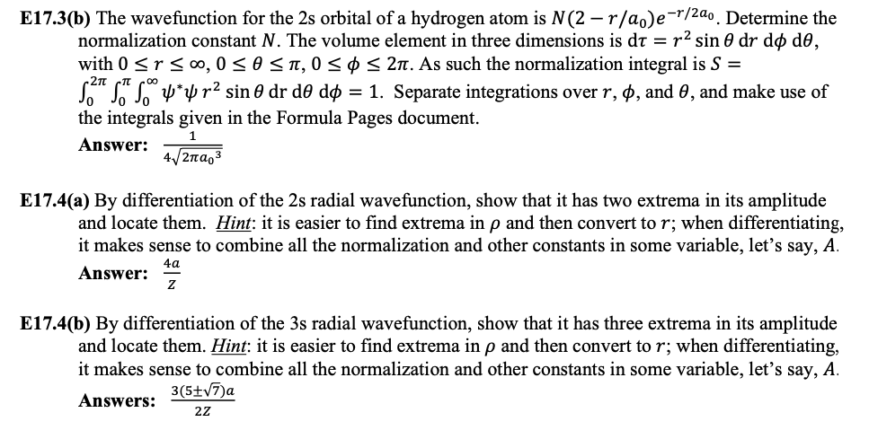 E17.3(b) The wavefunction for the 2s orbital of a | Chegg.com