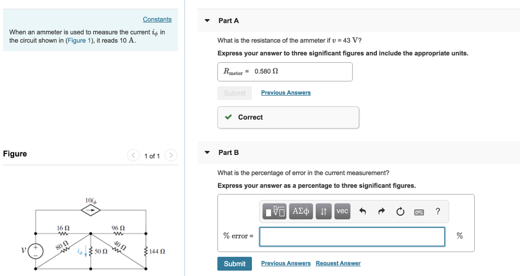 Solved Constants PartA When an ammeter is used to measure | Chegg.com