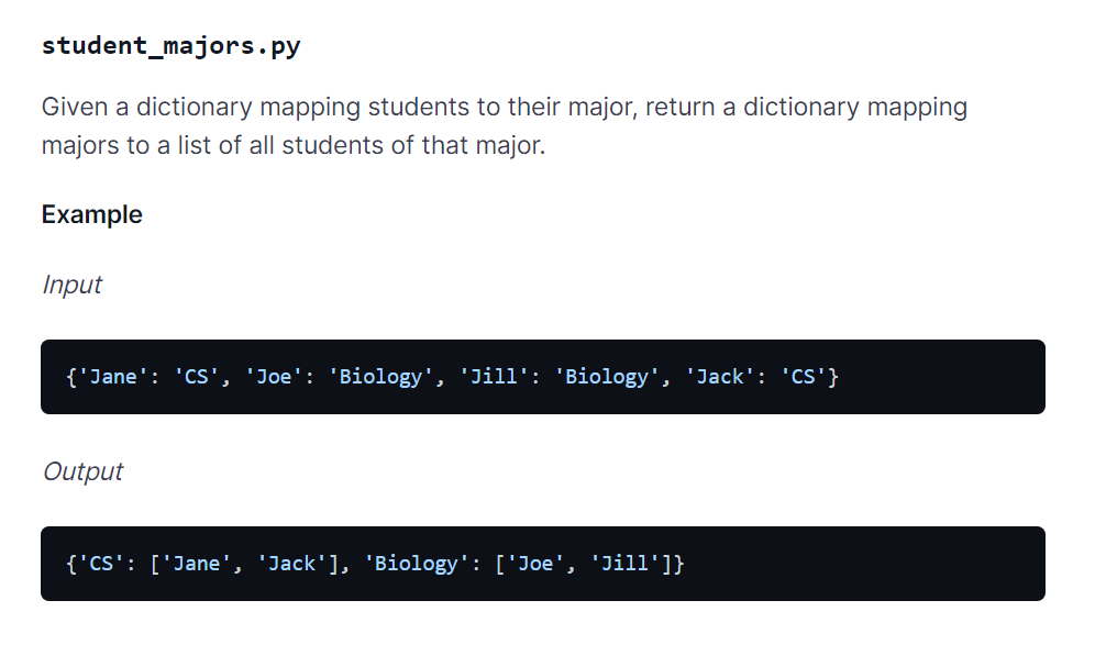 Solved student_majors.py Given a dictionary mapping students | Chegg.com