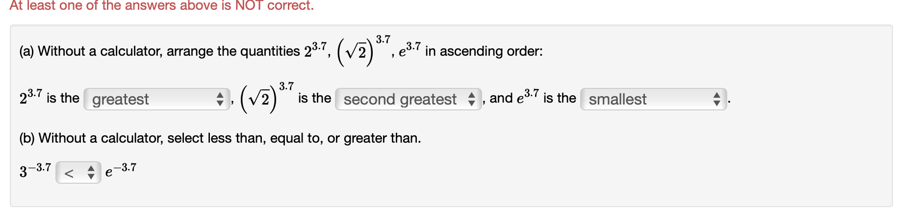 Solved (a) Without a calculator, arrange the quantities | Chegg.com