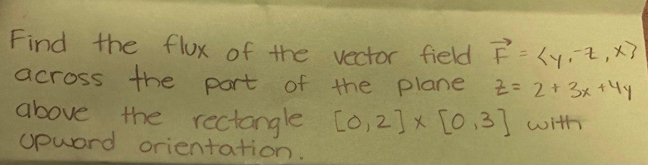 Solved Find the flux of the vector field F= y,z,x across | Chegg.com