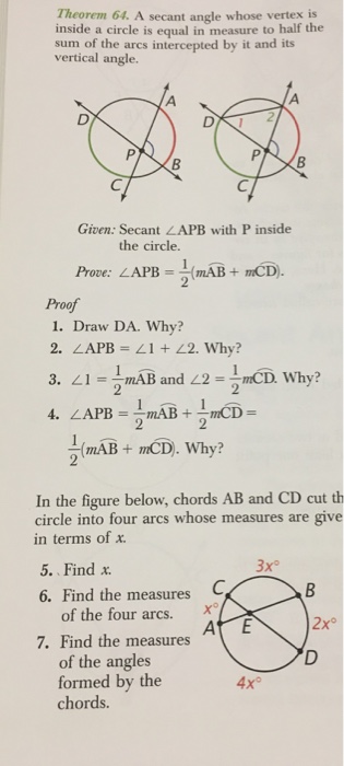 Solved A secant angle whose vertex is inside a circle is | Chegg.com
