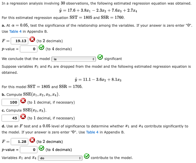 Solved y^=17.6+3.8x1−2.3x2+7.6x3+2.7x4 For this estimated | Chegg.com