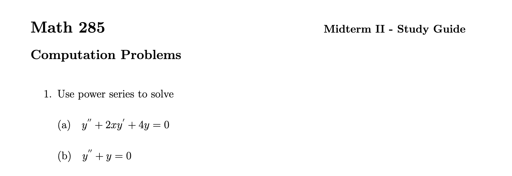 Solved Math 285 Midterm II - Study Guide Computation | Chegg.com