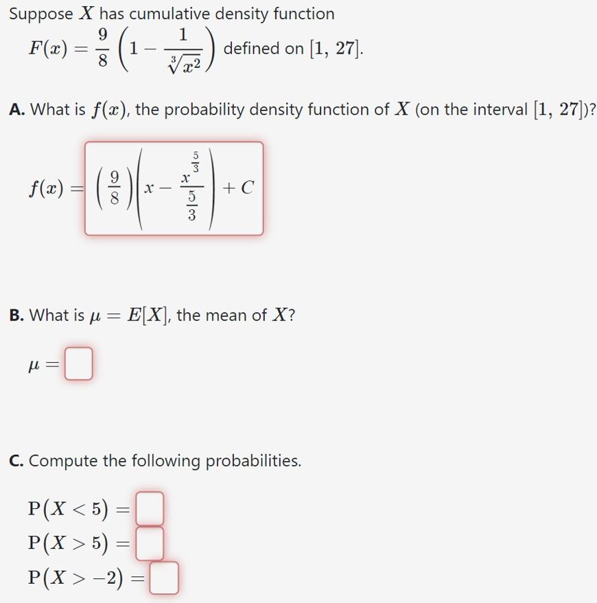 Solved Suppose X has cumulative density function | Chegg.com
