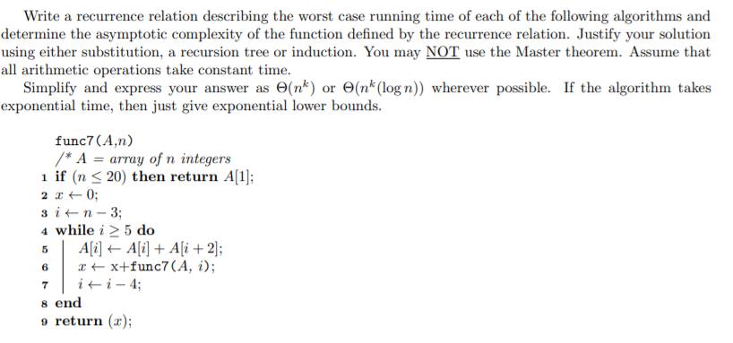 Solved Write a recurrence relation describing the worst case | Chegg.com