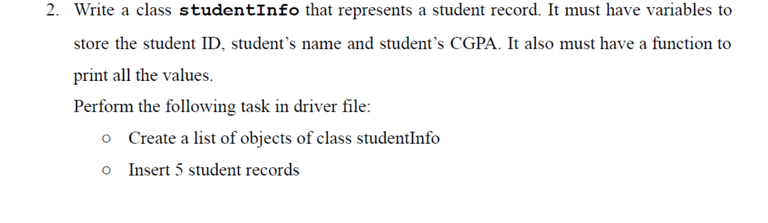 Solved 2. Write a class studentinfo that represents a | Chegg.com