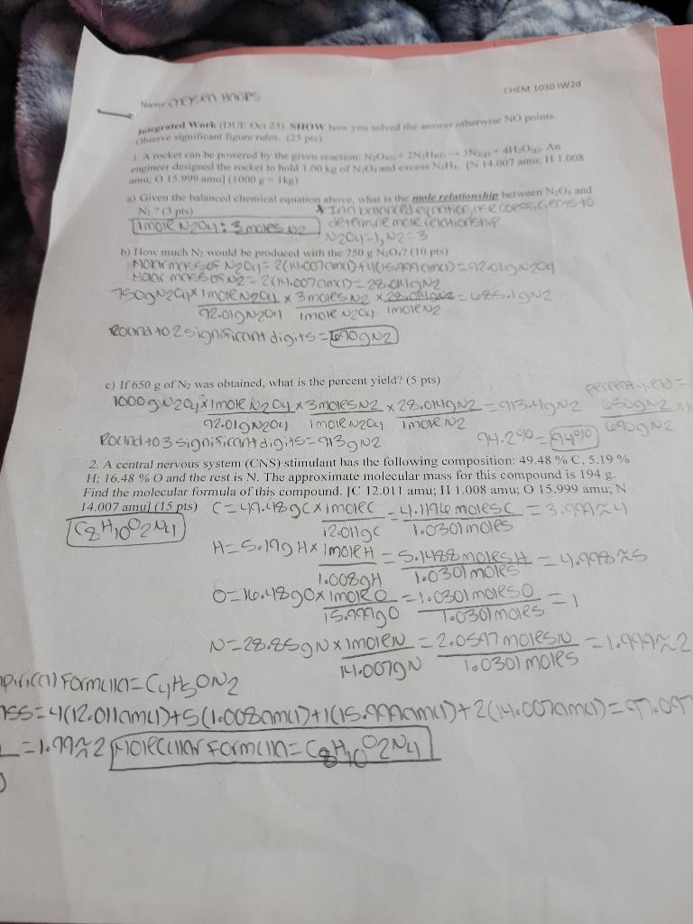 limole N204: 3 moles u2 b) How much Nz would be | Chegg.com