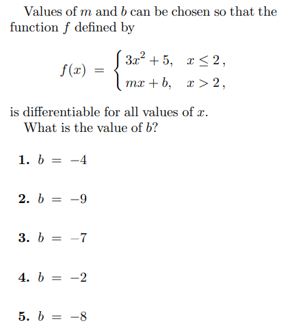 Solved Values of m and b can be chosen so that the function | Chegg.com