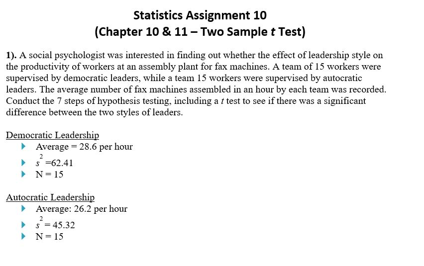 Solved Statistics Assignment 10 (Chapter 10 & 11 - Two | Chegg.com
