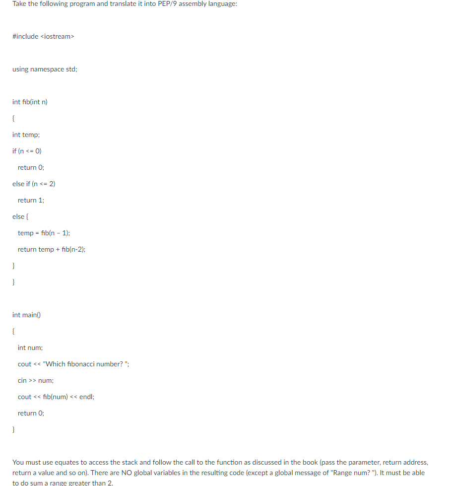 Solved Take the following program and translate it into | Chegg.com