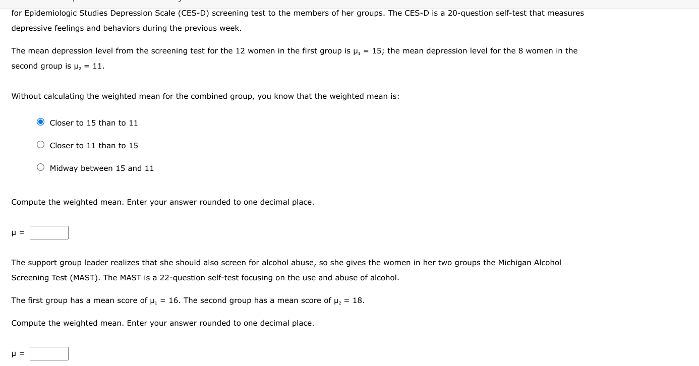 Solved for Epidemiologic Studies Depression Scale (CES-D) | Chegg.com