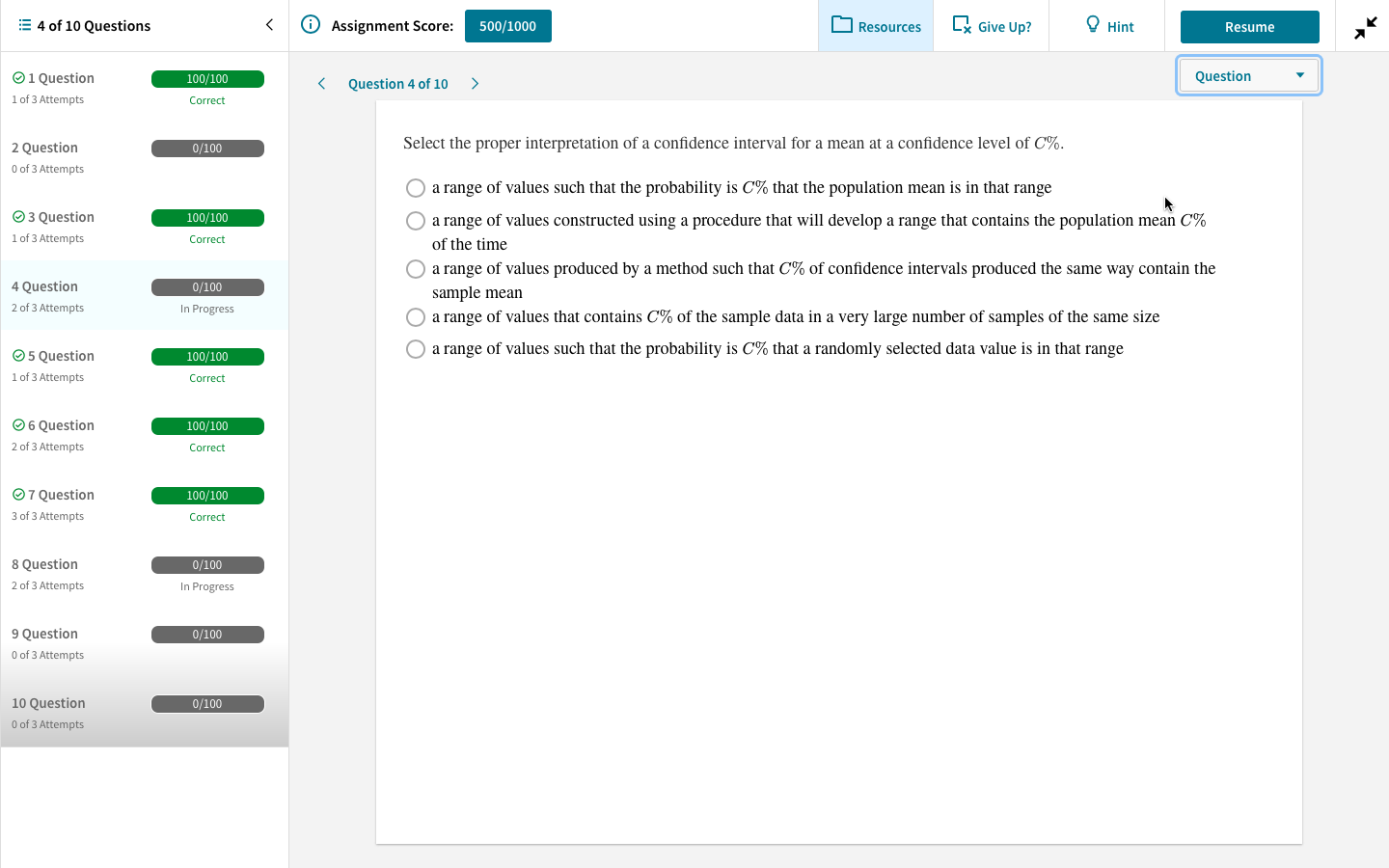 Solved C Give Up? Hint E 4 of 10 Questions Assignment Score: | Chegg.com