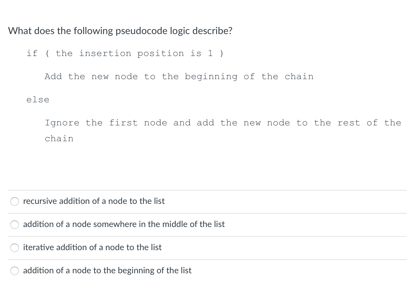 Solved What does the following pseudocode logic describe? if | Chegg.com