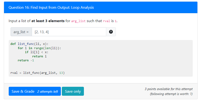 Solved Input a list of at least 3 elements for arg_list such | Chegg.com