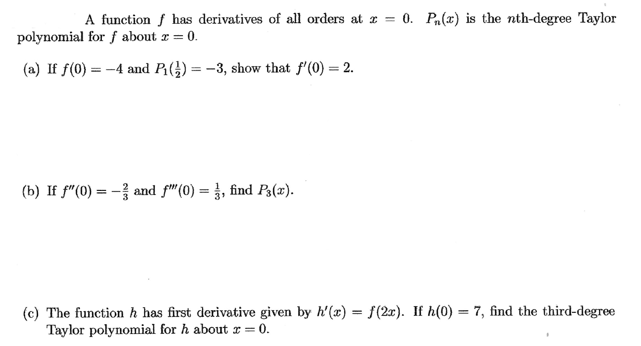 Solved A function f has derivatives of all orders at | Chegg.com