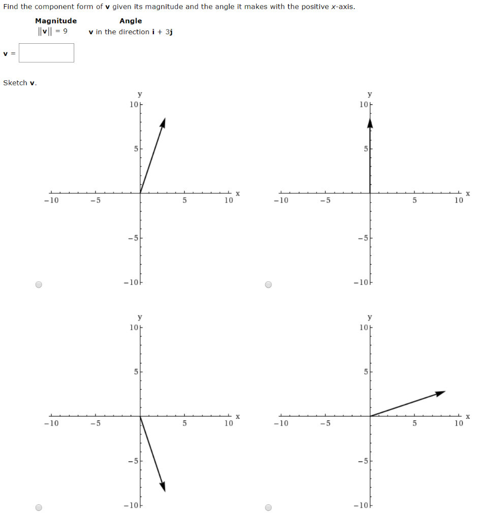 Solved Find the component form of v given its magnitude and | Chegg.com