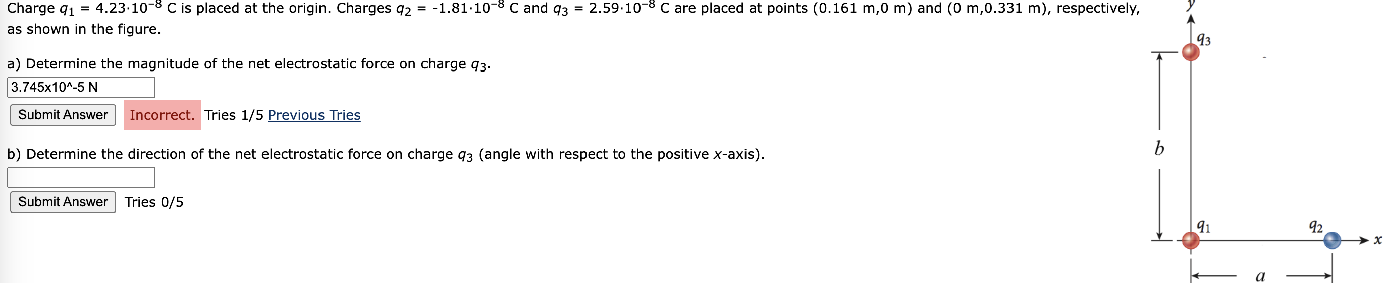 Solved Charge q1=4.23⋅10−8C is placed at the origin. Charges | Chegg.com
