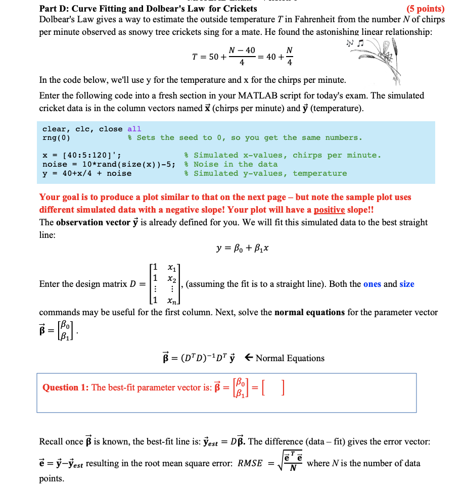 Solved Part D: Curve Fitting and Dolbear's Law for Crickets | Chegg.com