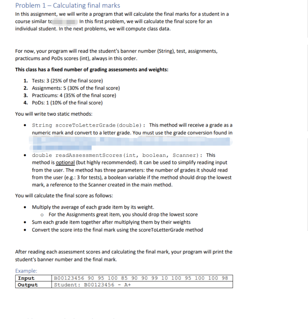 Problem 1 - Calculating final marks In this | Chegg.com