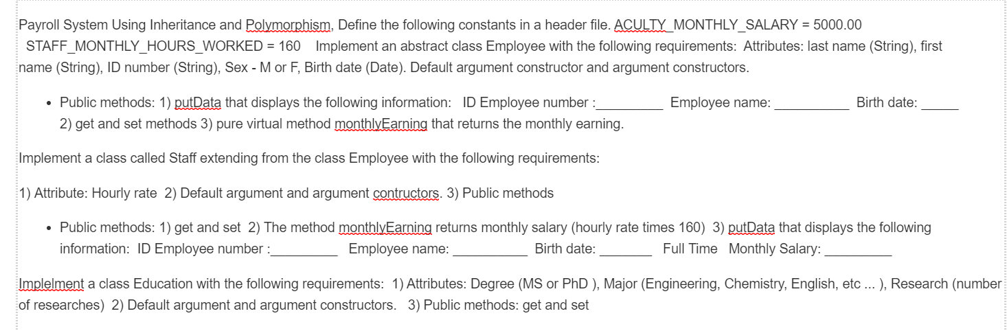 Payroll System Using Inheritance and Polymorphism, | Chegg.com