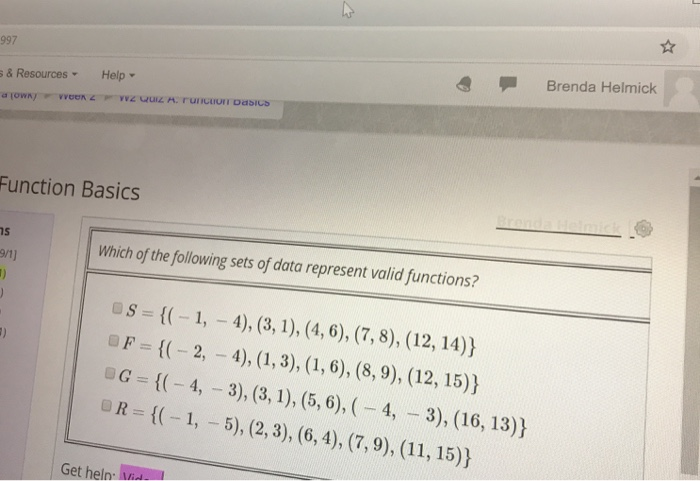 Solved 997 Brenda Helmick s& Resources Help Function Basics | Chegg.com