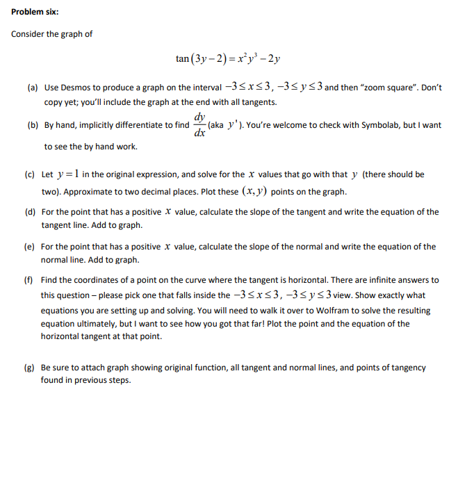 Solved Problem six: Consider the graph of tan (3y - 2) = | Chegg.com