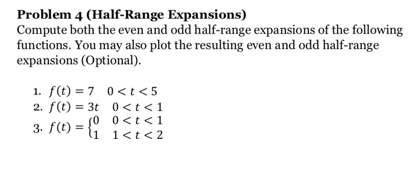 Solved Problem 4 (Half-Range Expansions) Compute both the | Chegg.com