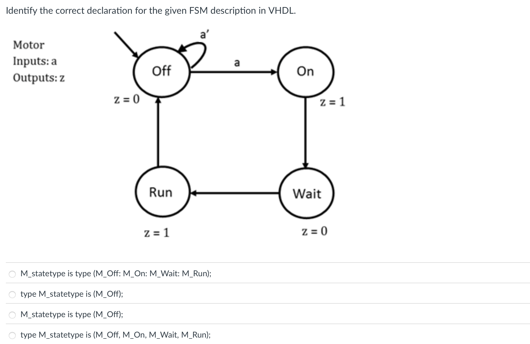 Solved Identify the correct declaration for the given FSM | Chegg.com