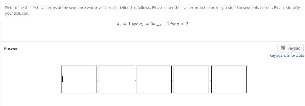 Solved Determine the first five terms of the sequence whose | Chegg.com
